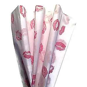 Printed Tissue Paper for Gift Wrapping with Design (Pink Lips Lipstick Print), 24 Large Sheets (20x30)