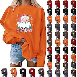 BZPIZ DO/LNIN*E bargain d-eals Womens Oversized Sweatshirts Xmas Graphic Crew Neck Pullover Sweaters Santa Claus Fall Fashion Outfits Clothes 2023