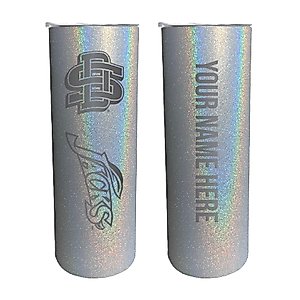 South Dakota State Jackrabbits 20 oz Custom Insulated Stainless Steel Skinny Tumbler Rainbow Glitter Grey Officially Licensed Collegiate Product