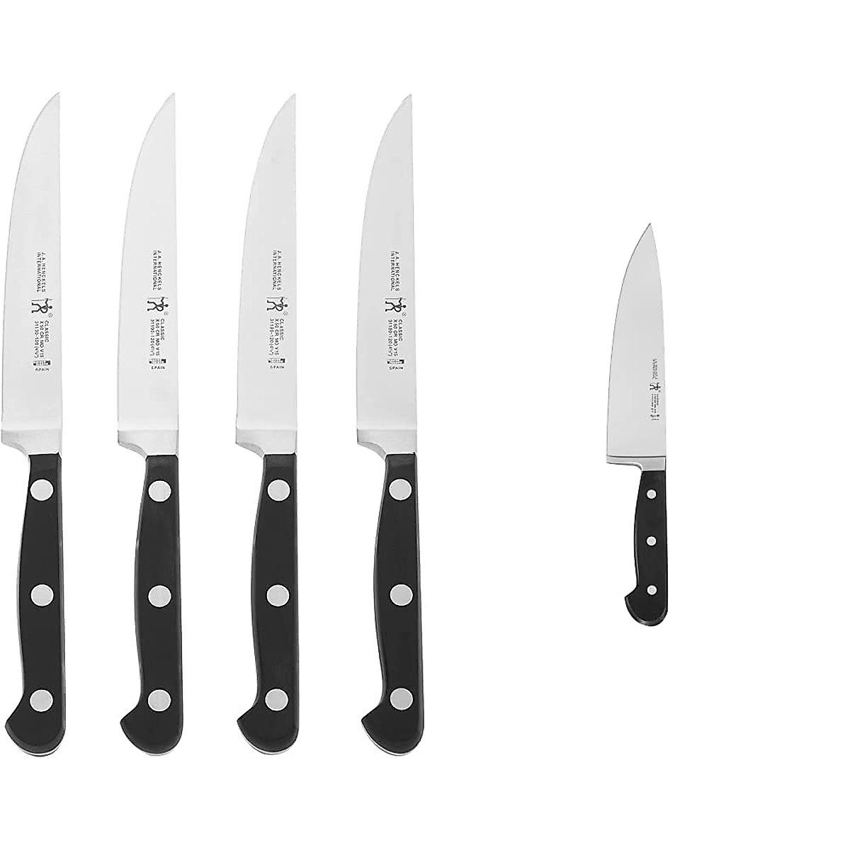 HENCKELS Classic Razor-Sharp Steak Knife 4 Piece Set, German Engineered Informed by 100+ Years of Mastery & Classic 8 in Chefs knife