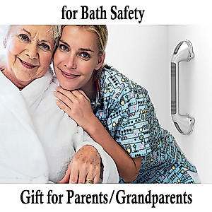 AmeriLuck 16.5inches Balance Assist Bathroom Shower Handle,Suction Bath Grab Bar with Indicators (Silver/Grey)