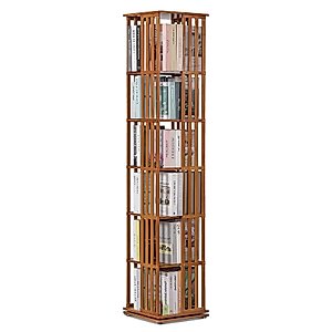 360 Rotating Bookshelf, Bamboo Rotating Storage Display Rack Standing Shelves with Open Design Shelving for Living Room Study Room Office
