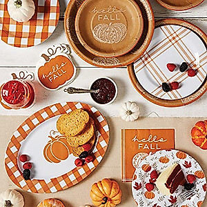 C.R. Gibson QSTM-24069 Orange Plaid Pumpkin Reusable Melamine Plate Thanksgiving Platter, 14" x 10"