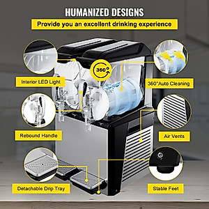 VEVOR Frozen Drink Machine, 10LX2 Tanks Commercial Slushy Machine, 900W Slush Drink Maker, Perfect for Restaurants Cafes Bars