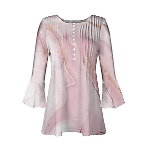 3/4 Sleeve Tunic Tops for Women Womens Fall Tops 2023 Casual 3/4 Sleeve V Neck Floral Print Shirts Buttons Ruffle Ethnic Style Trendy Blouses Womens 3/4 Sleeve t Shirts Pink S