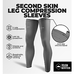 Tough Outdoors Compression Leg Sleeves - Full Leg Compression Sleeve for Men & Women, UV Leg Sleeves, Cycling Leg Warmers