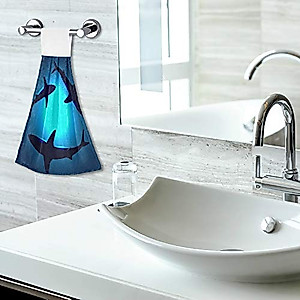 WELLDAY 2 Pcs Hanging Hand Towels Soft Absorbent Floating Sharks Towel for Kitchen Bathroom
