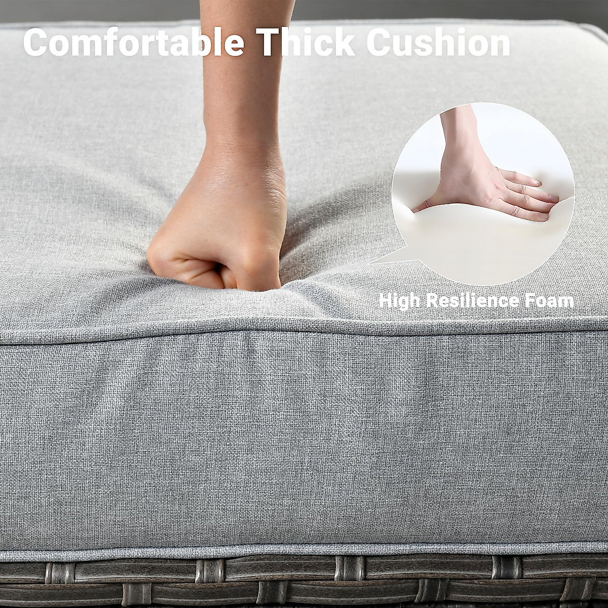 ovios Patio Furniture Set, 5 Pieces Outdoor Wicker Rattan Sofa Couch with Ottomans and Comfy Cushions, All Weather High Back Conversation Set for Backyard Porch Garden, Grey