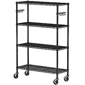4 Tier Wire Shelving Unit with Wheels, Storage Rack Shelves Heavy Duty Metal Shelves, Commercial Steel Wire Shelving Storage Shelf Organizer for Kitchen Garage Warehouse Office (36W x 14D x 57H)