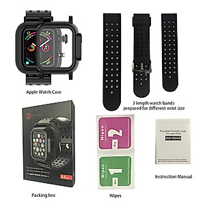 Realproof Waterproof Case for Apple Watch Series SE | SE2 | 6 | 5 | 4 44MM with 3PCS Premium Soft Silicone Band, Dropproof Shockproof Resistant Rugged Protective iWatch Case Bulit-in Screen Protector