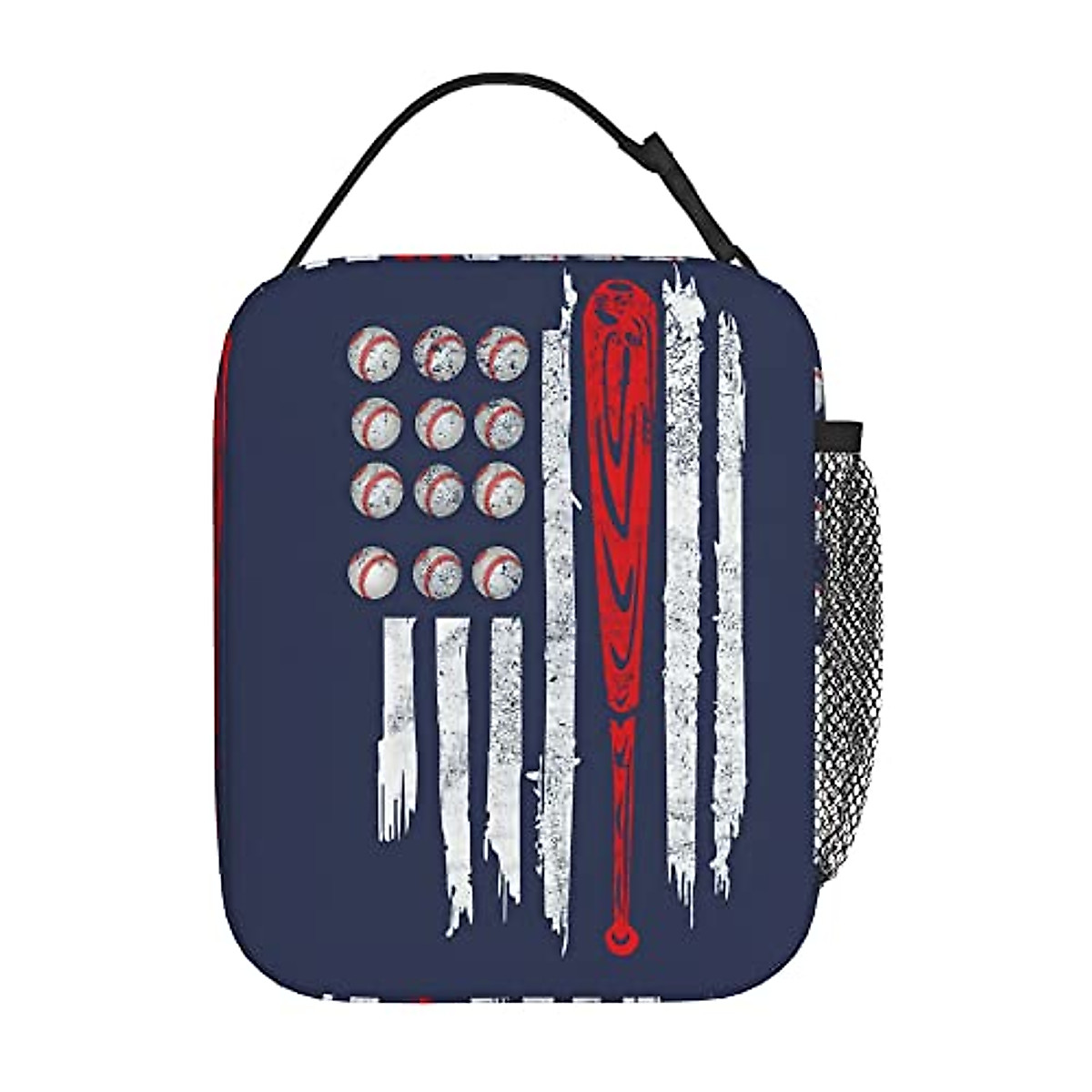 Baseball American Flag Insulated Lunch Bag Lunch Box Lunch Tote Cooler Reusable Lunch Pail Outdoors Meal Bag For Women Men