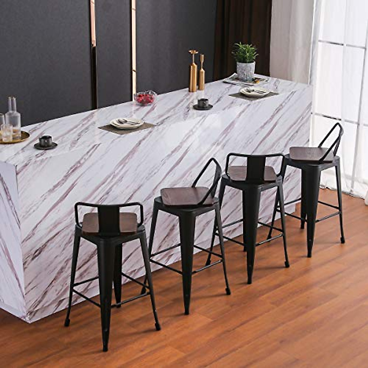 Yongchuang 26" Swivel Bar Stools with Backs Counter Height Stools Set of 4 Industrial Metal Barstools (Swivel 26", Wood Top Black)