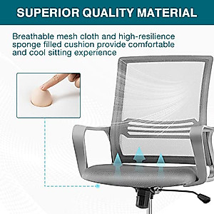 Adjustable Home Office Chair Mid Back Breathable Mesh, Height Adjustable, Comfortable Armrests, Padded Seat, Ergonomic Lumbar Support, Swivel Rolling, Tilting Function