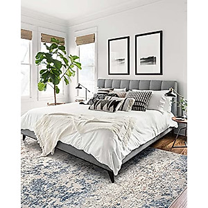 Art&Tuft Washable Rug, Anti-Slip Backing Abstract Area Rug 5x7, Stain Resistant Rugs for Living Room, Foldable Machine Washable Area Rug(TPR18-Navy, 5'x7')