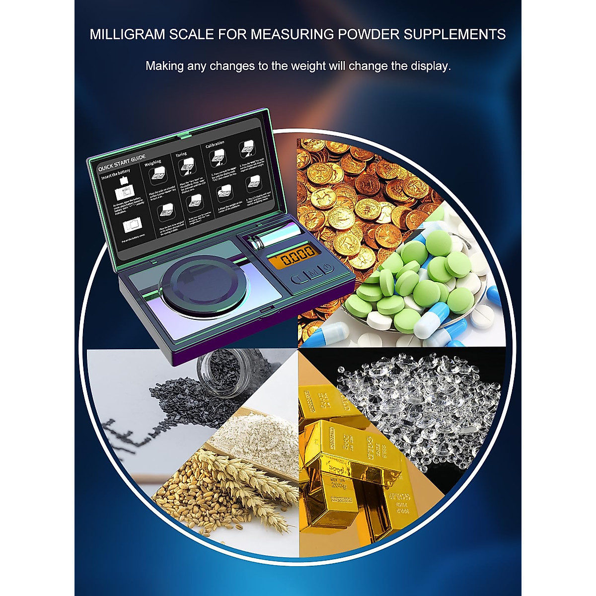 Milligram Scale 0.001 Gram Accuracy | 50g Precision Pocket Digital Scale for Reloading Powder Capsule Supplement Medicine Jewelry Gold Coins | 6 Units - g oz ct ozt DWT gn | Dazzling Green & Purple