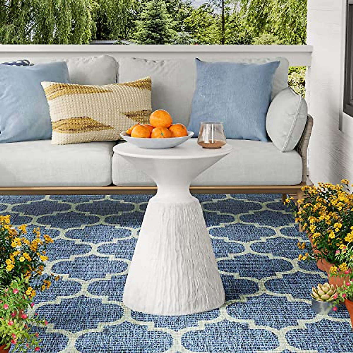 COSIEST Outdoor Side Table, Mushroom Shaped MgO Accent Table, Lightweight Patio End Table with Rotund Base, Round Top Plant Stand for Garden and Deck, White