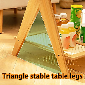 CUPKEE Bamboo Solid Wood End Table, Glass Table End Tables, Double Layer Large Capacity Sofa Side Cabinet with Storage for Living Room, Balcony, Bedroom