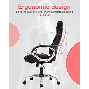 Ergonomic Office Chair Computer Chair Computer Chair with Armrests Lumbar Support PU Leather,Black