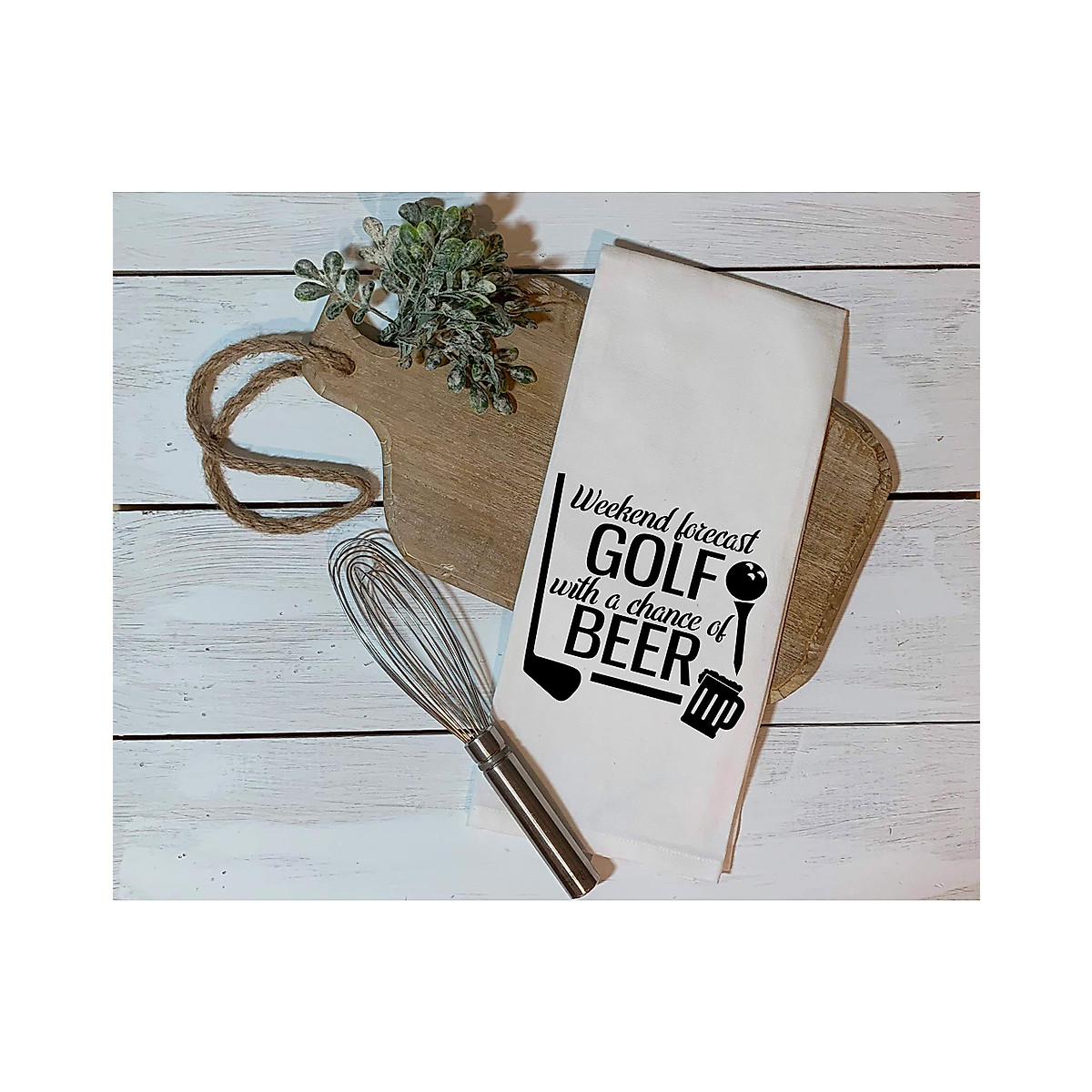 Weekend for cast Golf with a Chance of Beer - Dish Towel Kitchen Tea Towel Funny Saying Humorous Flour Sack Towels Great Housewarming Gift 28 inch by 28 inch, 100% Cotton, Multi-Purpose Towel