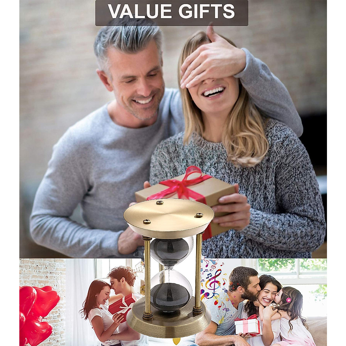 SuLiao 1 Minute Sand Timer Hourglass,Small Brass Sand Clock 1 Min, Retro Black Sand Watch,Vintage Reloj De Arena 1 Min, Metal Unique Hour Glass Sandglass for Office Desk Home Gifts Kitchen Decorative