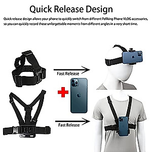 Mobile Phone Chest Strap Harness Mount Head Strap Holder Kit for POV/VLOG,Cell Phone Clip Compatible with iPhone,Samsung,GoPro Hero 9, 8,7, 6, 5, 4,, 3,2, 1,AKASO,DJI Osmo,and Action Cameras…