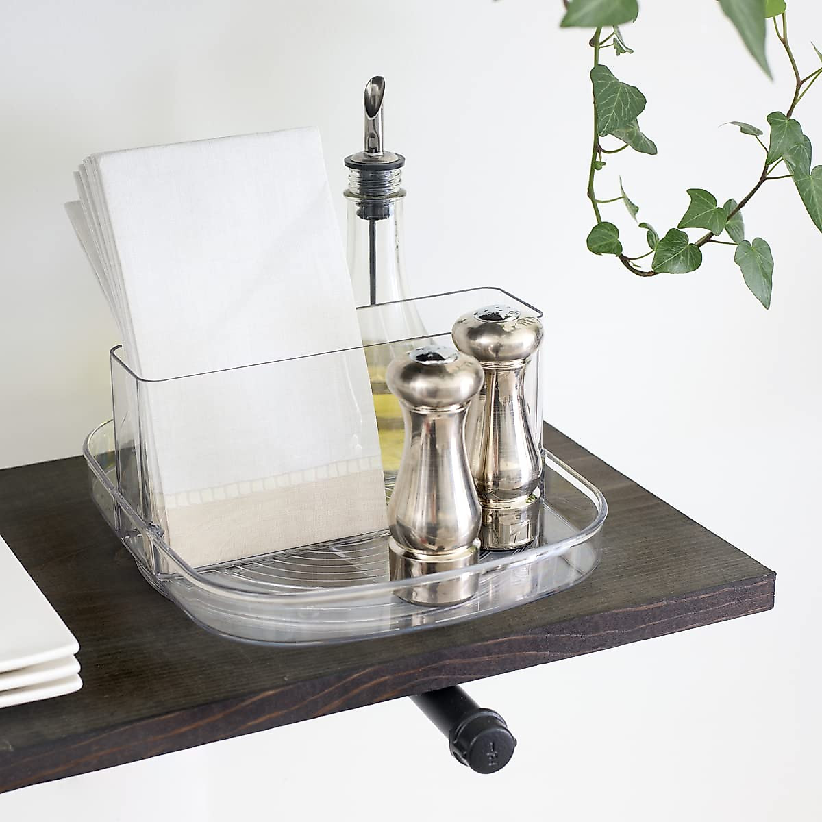 iDesign Linus Plastic Lazy Susan Napkin and Condiments Turntable Holder for Kitchen Countertops and Dining Tables, Clear