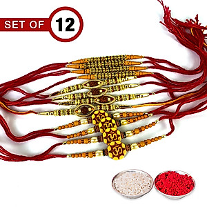 KSJONE Set of 12 Om Design Rakhi Thread, Rakhi for Brother, Raksha Bandha Gift for Your Brother, Rakhi Bracelet for Loving Sibling, Father, Bhabhi, Bhaiya with Roli Chawal (Design 4)