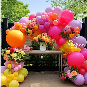 Pink Yellow Balloon Garland Hot Pink Matte Orange Pastel Purple Yellow Double Stuffed Lavender Balloon Arch Kit Latex Party for Baby Shower Birthday Wedding Flamingo Party