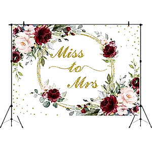 Aperturee 7x5ft Miss to Mrs Bridal Shower Backdrop Bride to Be Pink Burgundy Floral Green Leaves Engagement Wedding Shower Couples Photography Background Party Decorations Banner Photo Booth Studio
