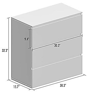 Homsee Modern 3-Drawer Dresser Chest, Wooden Dresser Tower with Wide Storage Space, Dresser Closet for Nursery Living Room Bedroom Hallway (White)