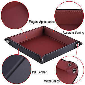 SIQUK 6 Pieces Dice Tray PU Leather Folding Dice Rolling Trays Square Holder for Dice Games, 6 Dark Colors