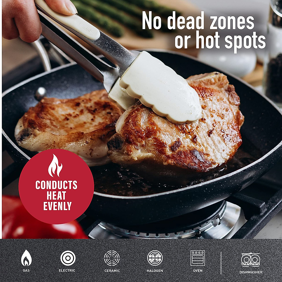 Granitestone 11" Shallow Square Frying Pan Nonstick Skillet, Scratchproof Diamond Infused Coating, No-warp Mineral-enforced Cookware Dishwasher Oven Safe PFOA-Free Kitchenware - As Seen On TV