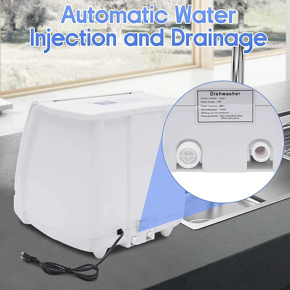 JLYNOWPT Countertop Dishwasher Portable Dishwasher with 5L Built-In Water Tank Mini Dish Washer with 5 Washing Programs and 360° Dual Spray for Small Apartments and Rvs