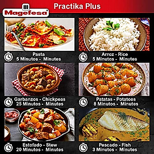 Magefesa® Practika Plus Super Fast pressure cooker, 8 Quart, 18/10 stainless steel, suitable induction, excellent heat distribution, 5-layer encapsulated heat diffuser bottom, 5 safety systems