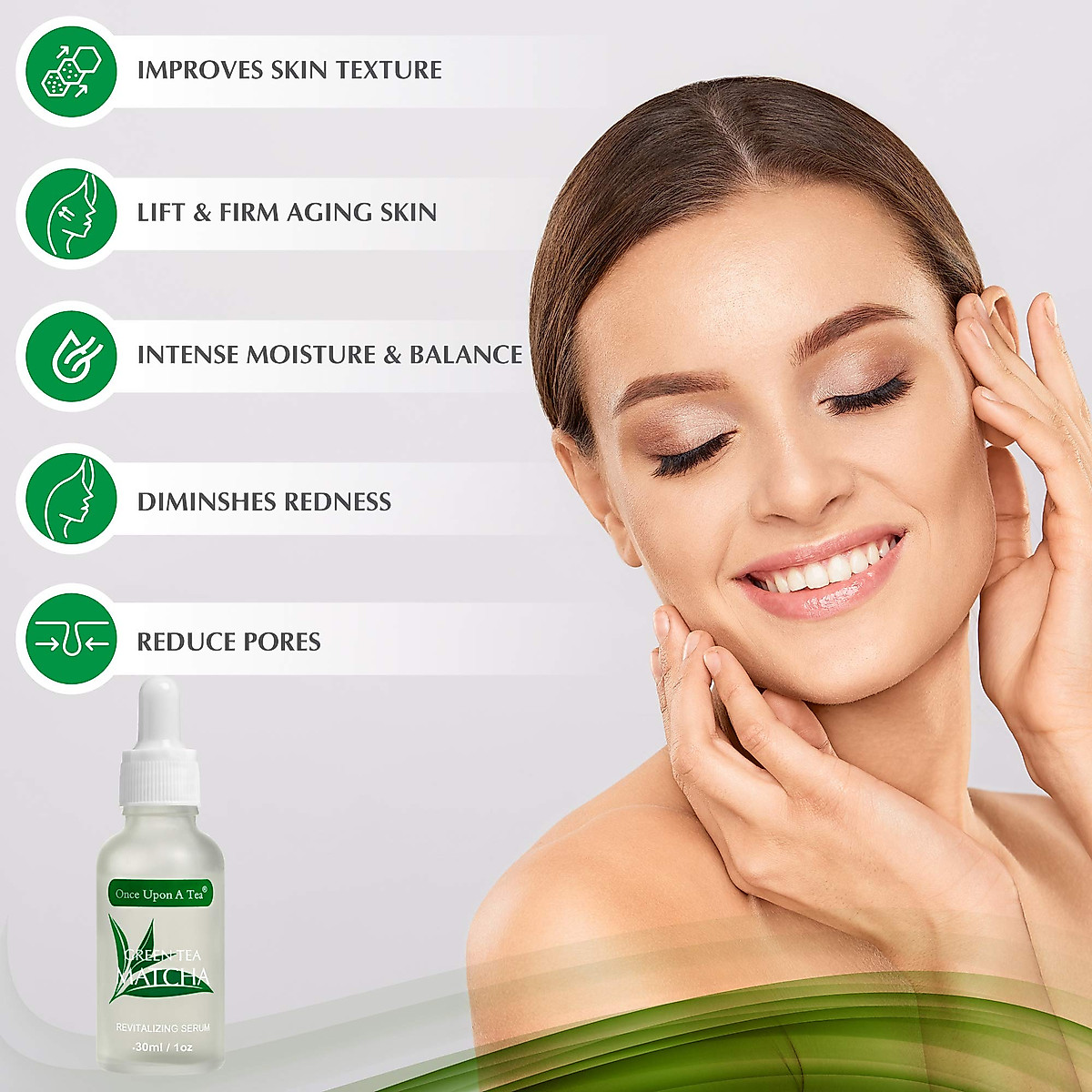 Green Tea Matcha Revitalizing Serum, For Face, Neck & Decollete, Antioxidant Facial Treatment, Smoothes Fine Lines & Wrinkles, Hydrates & Plumps Skin, Acnу Treatment and Dark Corrector