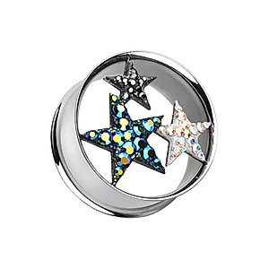 Covet Jewelry Triple Star Multi-Sprinkle Dot Tunnel Ear Gauge Plug (3/4" (19mm))