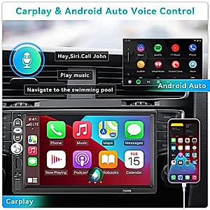 Single Din Apple Carplay Car Stereo Android Auto, 7”Touch Screen Car Radio with Bluetooth FM Radio iOS/Android Mirror Link TF/USB/AUX Input 1 Din Head Unit Receiver+ Backup Camera + Mic