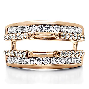 TwoBirch 1.01 Ct. Combination Cathedral and Classic Ring Guard in Rose Gold Plated Sterling Silver with Cubic Zirconia (Size 7)
