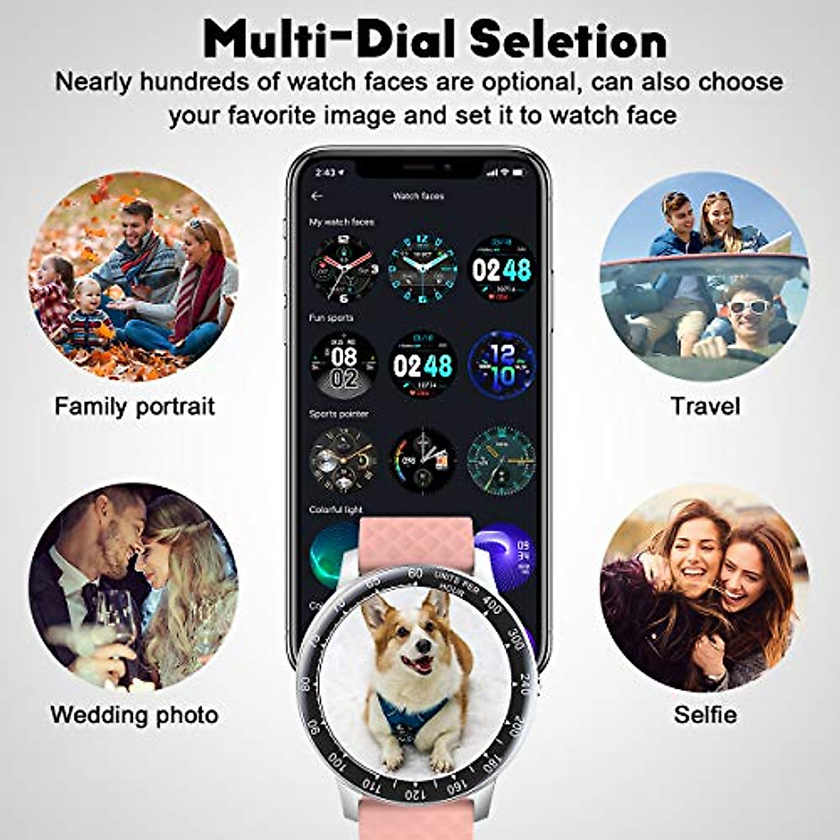 Peakfun Smart Watch with Heart Rate Blood Pressure Monitor IP67 Waterproof Bluetooth Smartwatch Smart Sports Activity Tracker Watch for Men Women Kids Android iOS Phones Pink