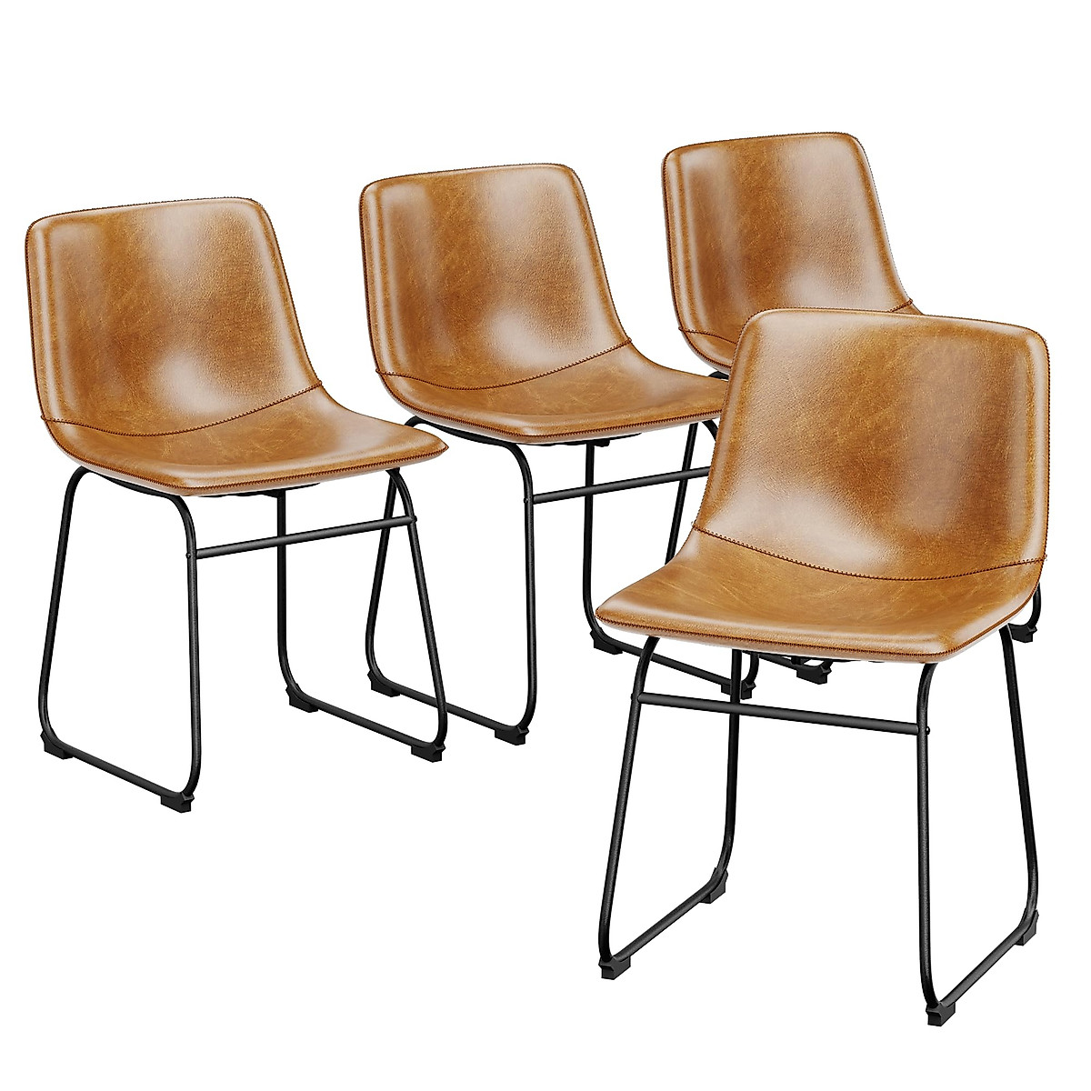 Aowos Dining Chairs Set of 4, 18 Inch Modern Armless Dining Chair with Back, Faux Leather Kitchen Dining Room Chair with Metal Legs for Home, Bistro Coffee Shops (Brown)