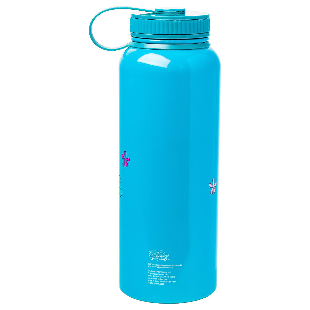 Silver Buffalo Spongebob Sup Fishes Stainless Steel Water Bottle With Twist Lid, 42 Ounces