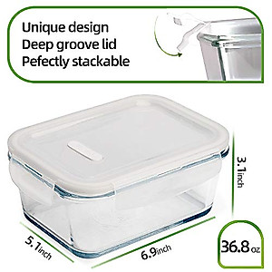 DAS TRUST 5 Pack 36oz Glass Food Storage Container Meal Prep Containers Reusable Fridge Organizers Lunch Container for Adults with Lid Airtight