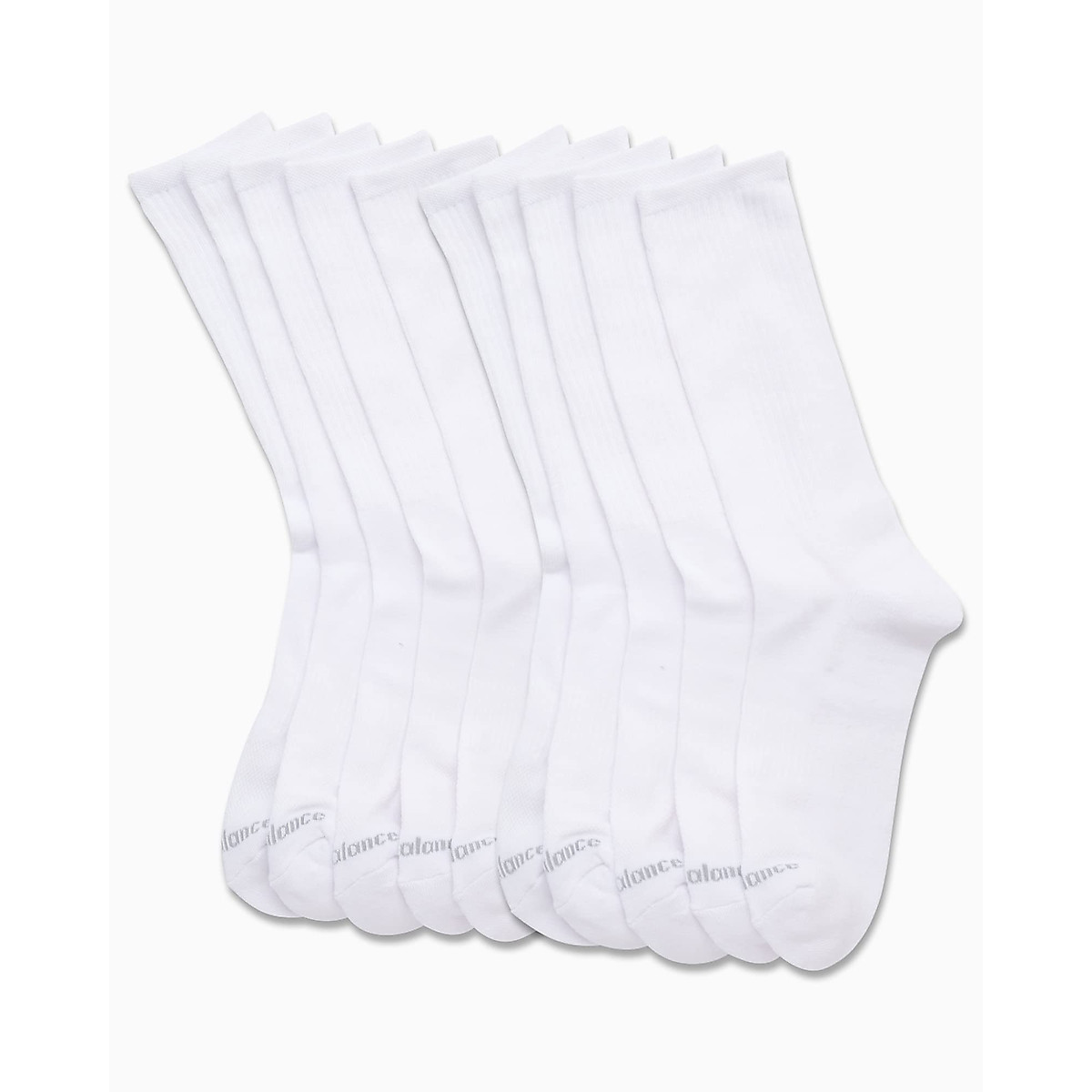 New Balance Men's Athletic Arch Compression Cushion Comfort Crew Socks (10 Pack), Size 6-12.5, White