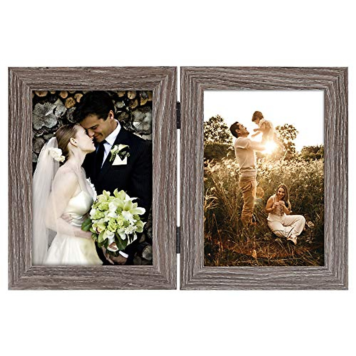 Golden State Art 5x7 Double Picture Frame Vertical Hinged Photo Frame 2 Opening Folding Family Frames Collage (5x7, Grey, 1-Pack)