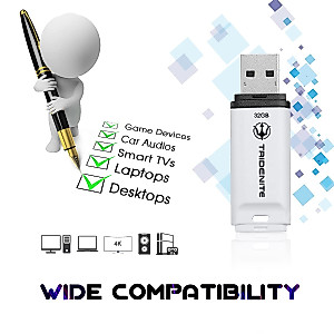 TRIDENITE USB Drive 3-Pack 32GB USB 2.0 3X Standard White Flash Drives