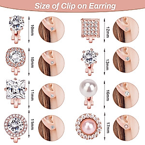 Crazypiercing 8 Pairs Clip on Earring Rose Gold Non-Pierced Earring Crystal CZ Pearl Clip on Stud Earring Non Pierced Earrings Set for Women