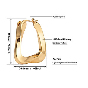 Twist Hoop Earrings, 18K Gold Plated Small Thick Chunky Irregular Hoop Earrings for Women