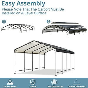 VIWAT Carport 12x20 FT Metal Carport with Enhanced Base Outdoor Heavy Duty Garage Galvanized Car Shelter for Pickup, Boat, Car and Tractors