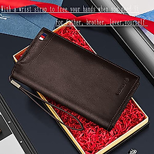 VANNANBA Mens Long Wallet Zipper Full Grain Leather Bifold Checkbook Cards Organized Holder Purse for Business Travel Gift