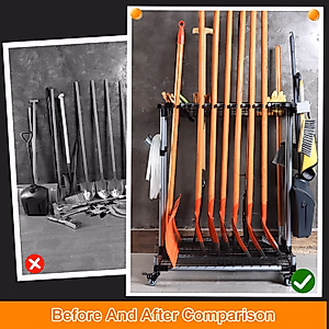 JGLDG Garden Tool Storage Rack with Wheels Heavy-Duty Organizer for Garage, Yard, and Garden Tools